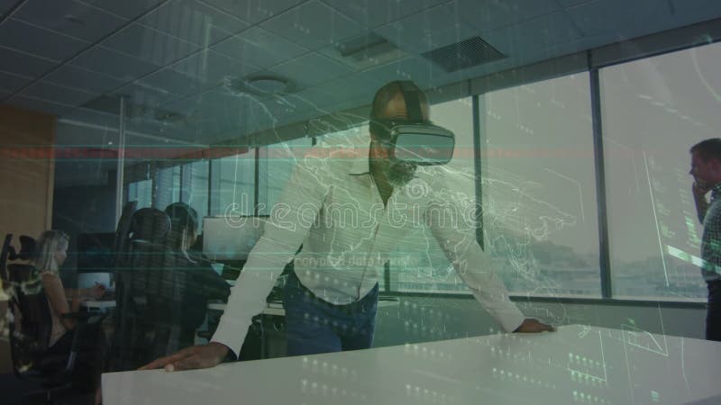 Using Virtual Reality Headset, Man Exploring Digital Animation Map in ...