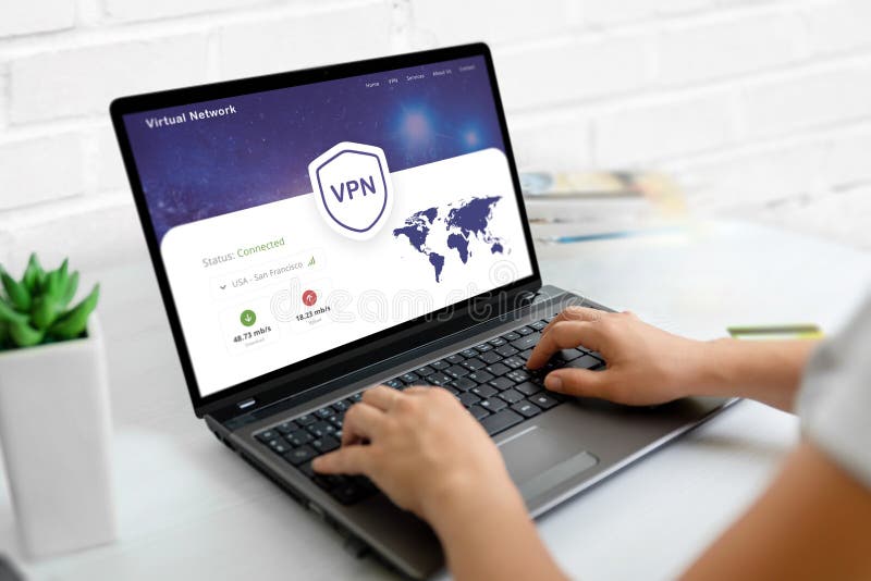 Using a VPN on a Laptop. Web Page Concept with VPN Connection and World ...