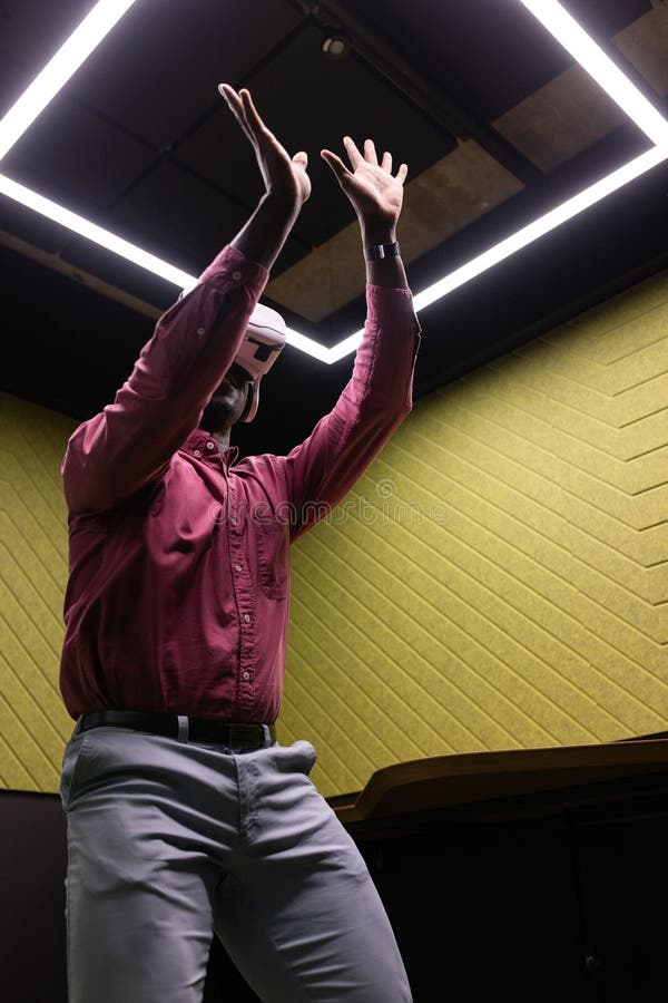 Using VR Headset, Man in Business Attire Interacting with Virtual ...