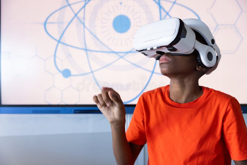 Using VR Headset, Student Exploring Virtual Reality in School Classroom ...