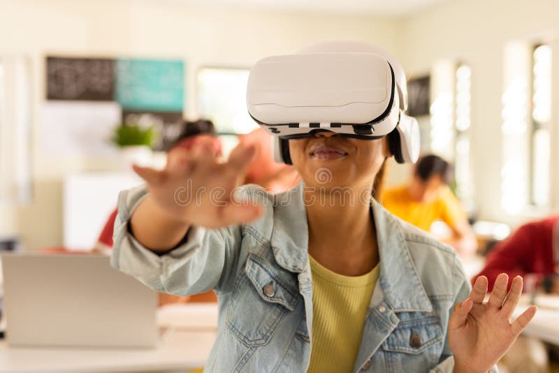 Using VR Headset, Teenager Exploring Virtual Reality in High School ...