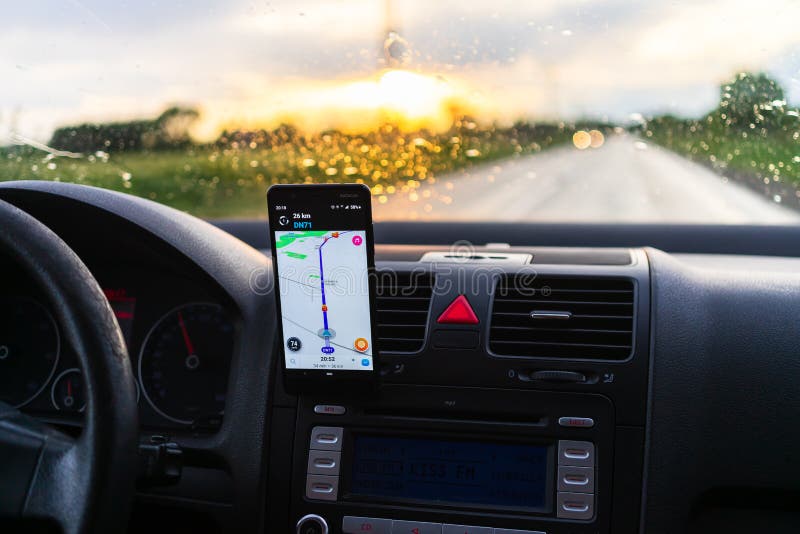 Using Waze Maps Application on Smartphone on Car Dashboard, Bucharest, Romania, 2023 Editorial ...