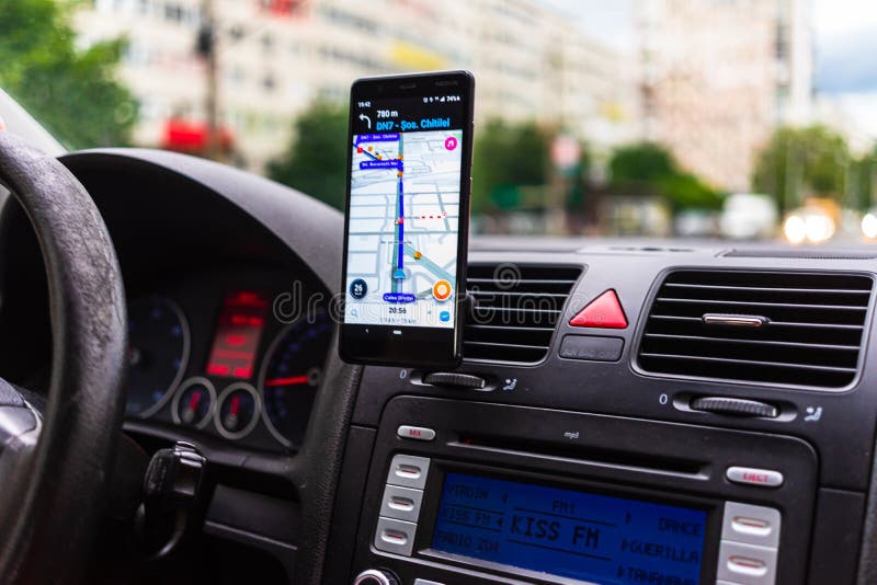 Using Waze Maps Application on Smartphone on Car Dashboard, Bucharest, Romania, 2023 Editorial ...
