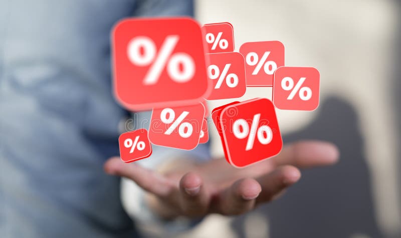 A Using White and Red Sales Flying Icons 3D Rendering Stock Photo ...