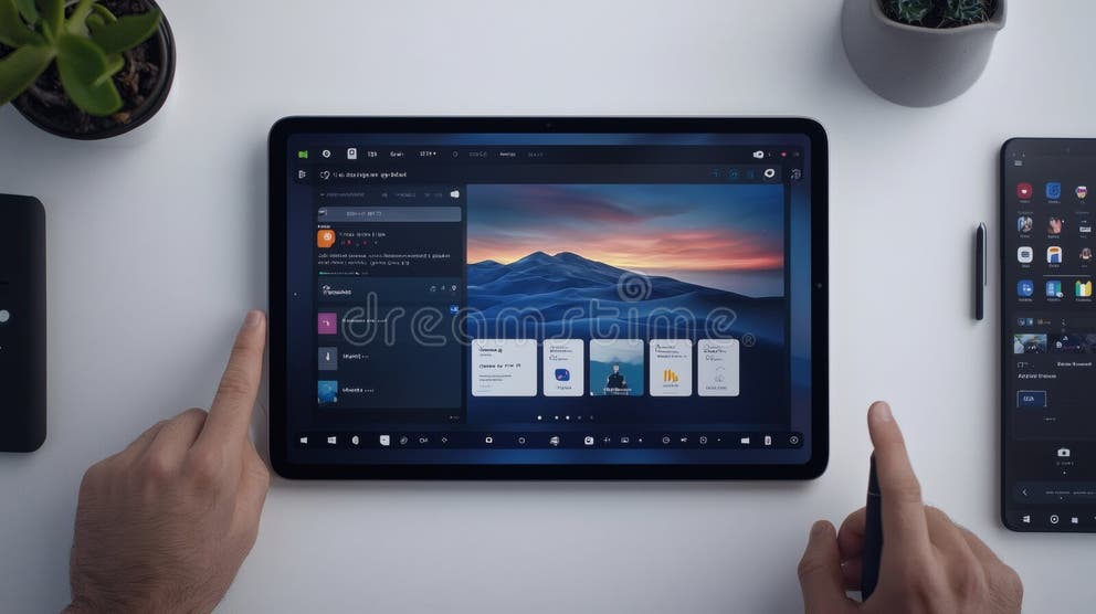 Using Windows 11 on a Tablet Productivity and Design Stock Illustration ...