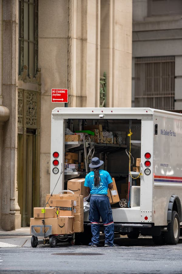 USPS Delivery Man and Van in Manhattan NYC Editorial Photography ...