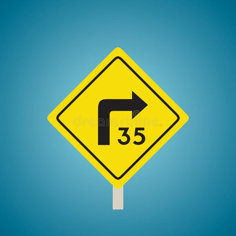 Turn with Advisory Speed Outline Icon. Isolated Line Vector ...