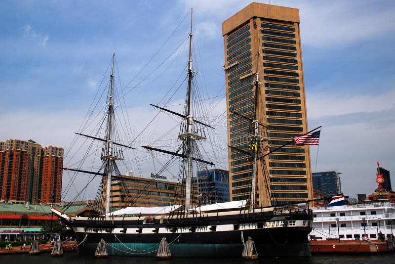 The USS Constellation in Inner Harbor Stock Photo - Image of boat ...