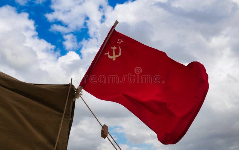 Ussr Flag on the Cloudy Blue Sky Stock Image - Image of symbol ...