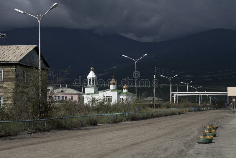 Ust-Nera stock photo. Image of community, church, settlement - 60771834