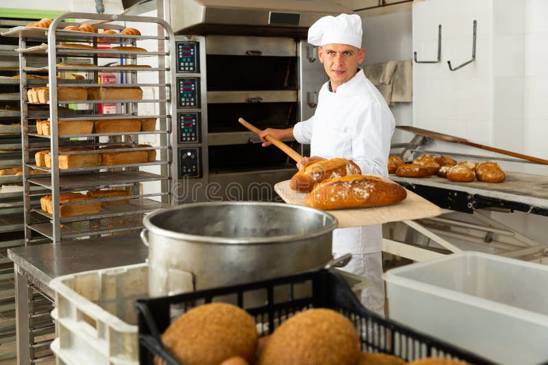Usual Work of Baker in Bakery Stock Image - Image of bakeshop, emotions ...