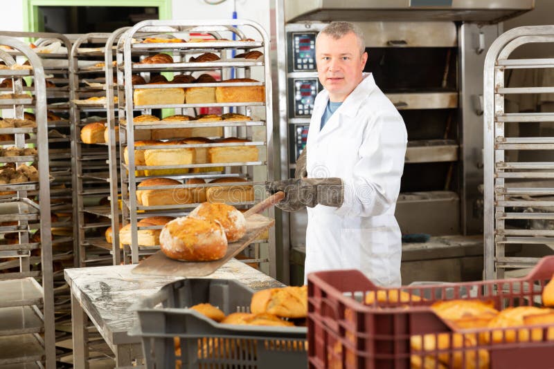 Usual Work of Baker in a Bakery Stock Photo - Image of male, caucasian ...