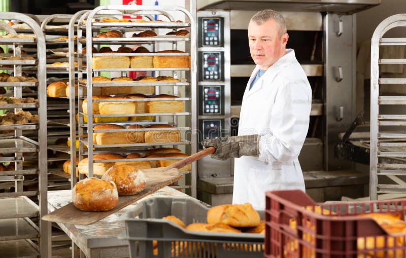Usual Work of Baker in a Bakery Stock Photo - Image of baker, counter ...