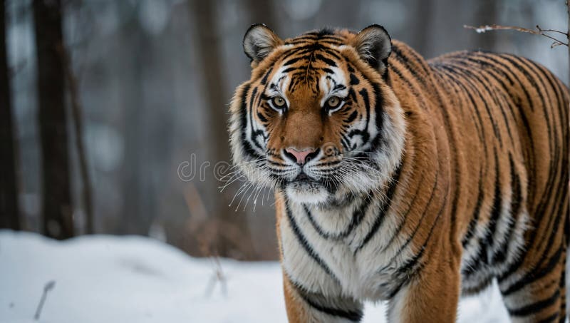 Usuri Tiger Standing on a Forest Path in Winter Close-up Stock ...