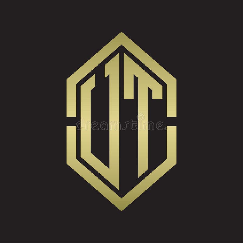 UT Logo Monogram with Hexagon Shape and Outline Slice Style with Gold ...