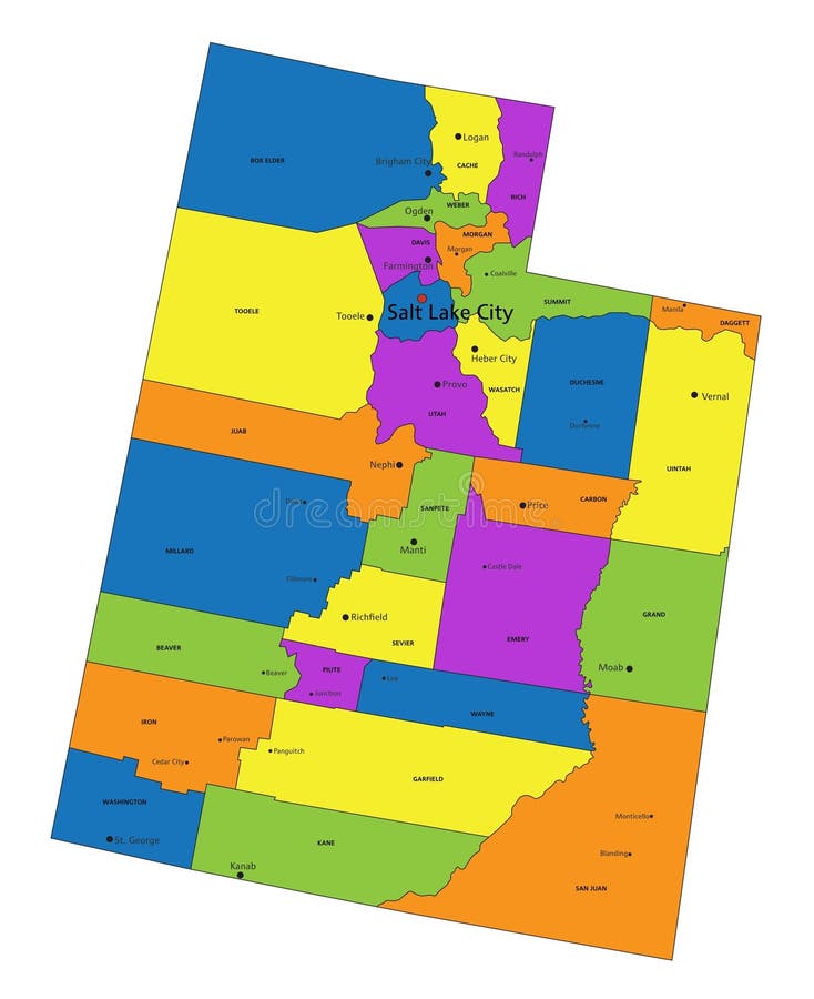 Colorful Utah Political Map with Clearly Labeled, Separated Layers ...