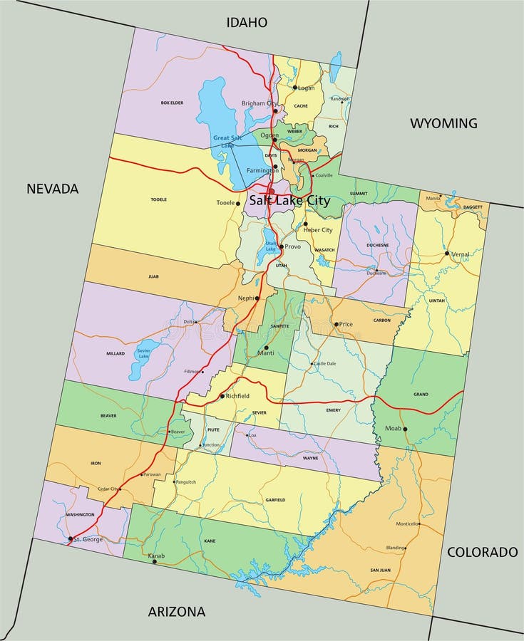 Utah - Detailed Editable Political Map with Labeling. Stock Vector ...