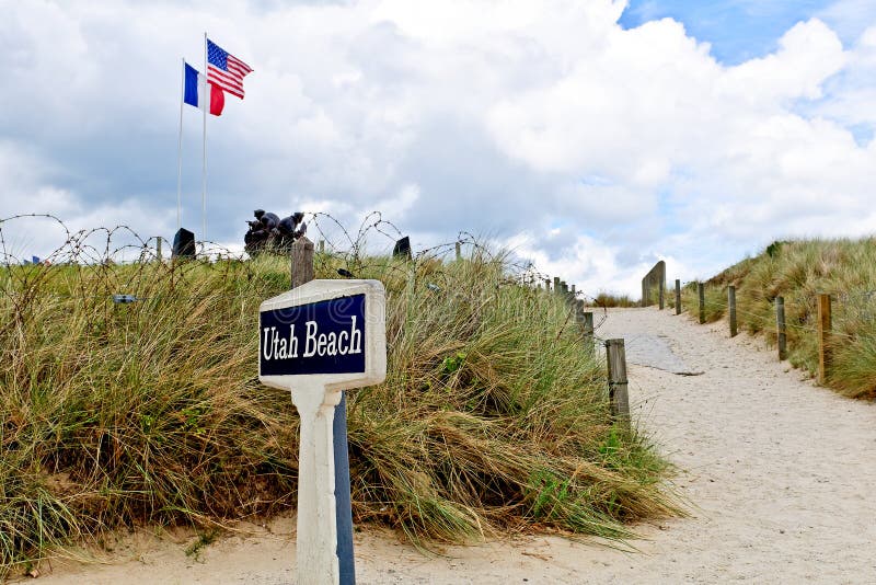 Utah Beach with Memorial Statue Stock Photo - Image of soldier, utah ...