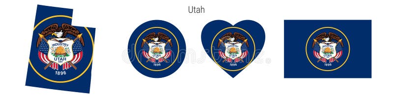 Utah Flag in Different Shapes Icon Set. Flat Vector Illustration Stock ...
