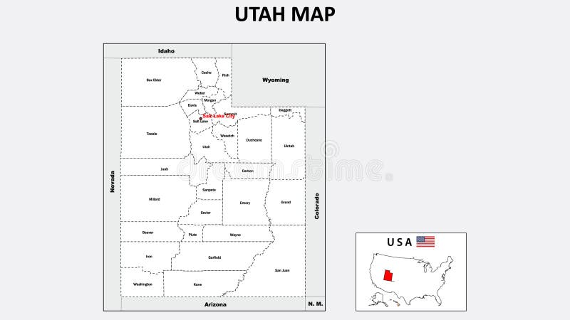 Utah Map. Political Map of Utah with Boundaries in White Color Stock ...
