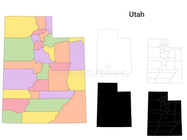 Utah Map Sets, Utah Administrative Map, Utah Outline and Counties State Map Set - Illustration ...