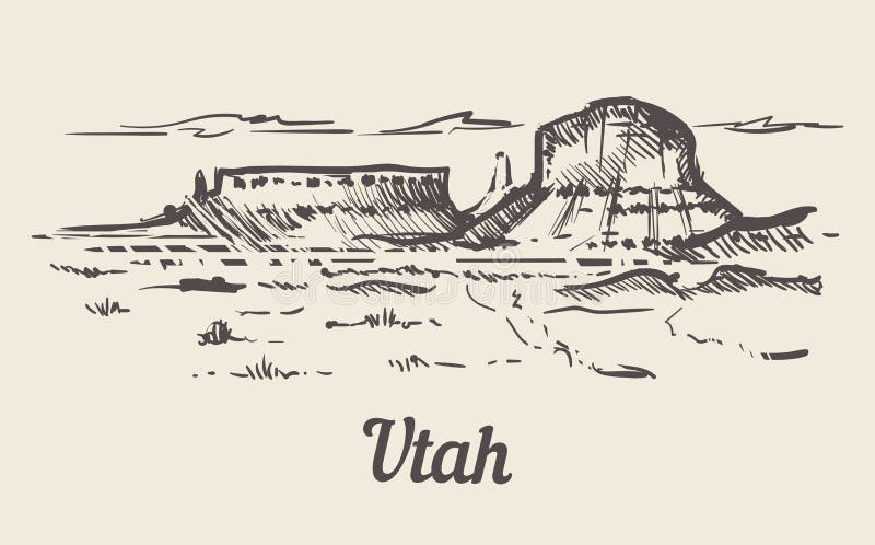 Utah Skyline Hand Drawn. Utah Sketch Style Vector Illustration Stock ...