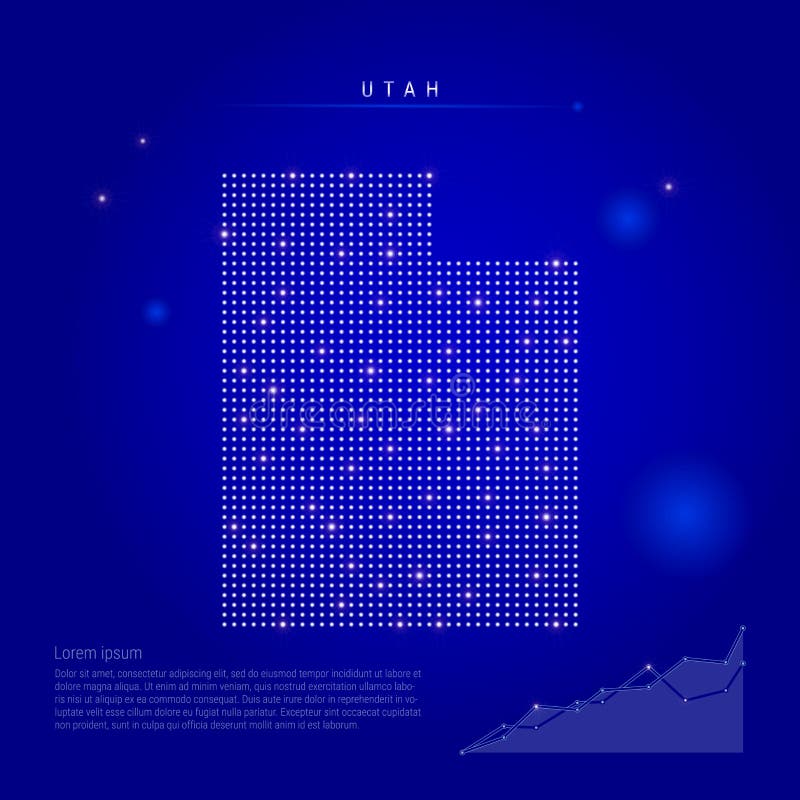 Utah US State Illuminated Map with Glowing Dots. Dark Blue Space ...
