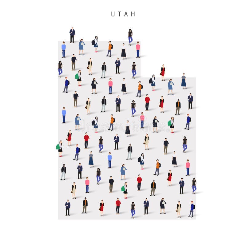 Utah US State Population Map. Large Group of People. Flat Vector ...