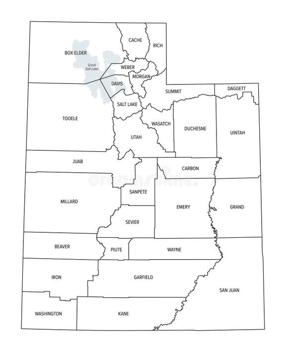 State of Utah, Subdivided into 29 Counties, Outline Map Stock Vector ...