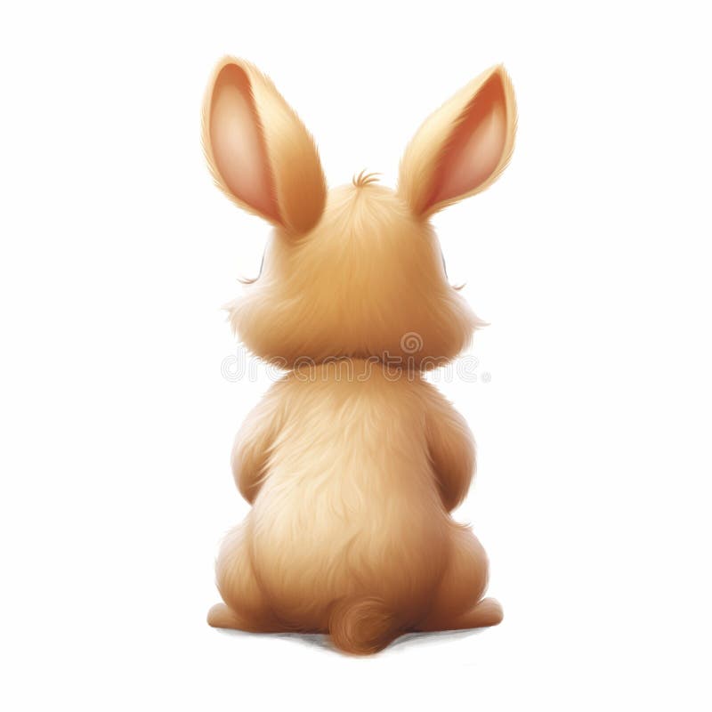 ?ute Easter Bunny in Handdrawn Pastel Style Rear View, Illustration. on ...