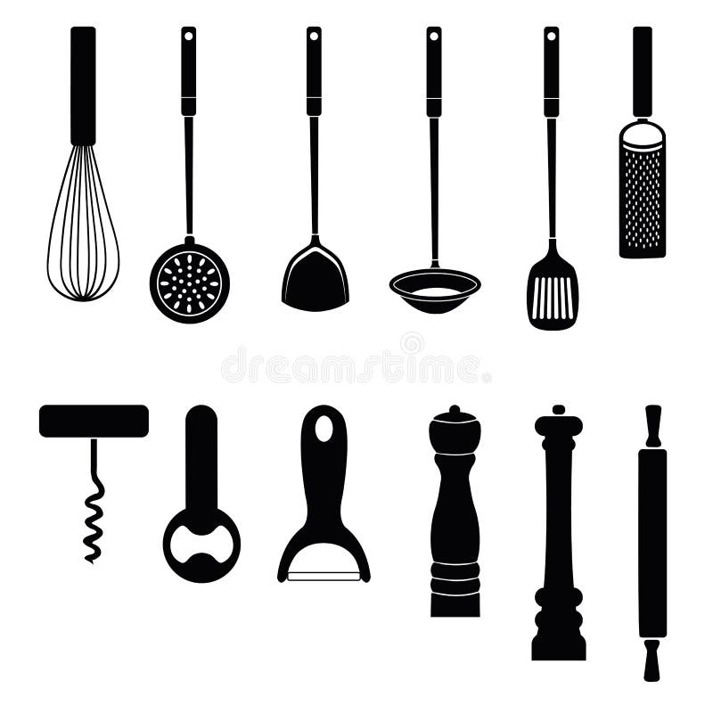 Kitchen Utensils Silhouette Vector Stock Vector - Illustration of fork ...