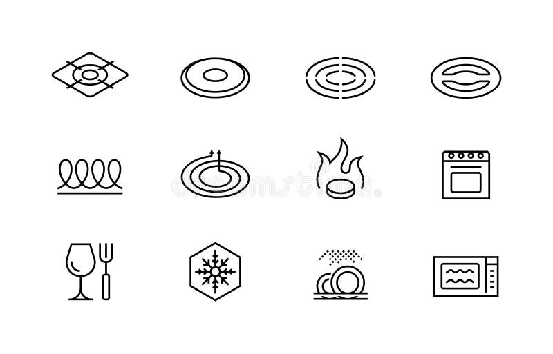 Induction Icon, Ceramic, Gas and Electric Cooking Hob Vector Symbols ...