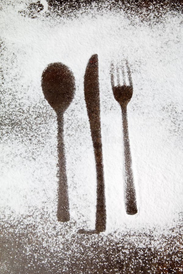 Utensil Silhouette in Sugar Dust Stock Photo - Image of utensil ...