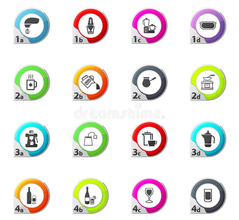 Utensils for the Beverages Icons Set Stock Illustration - Illustration ...
