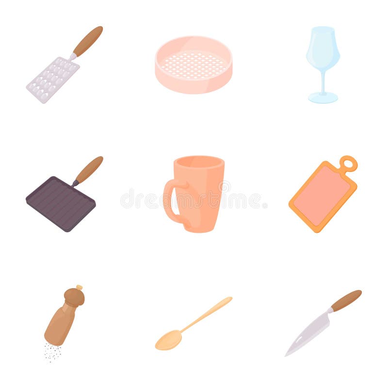 Eating Utensils Icons Set, Cartoon Style Stock Vector - Illustration of ...