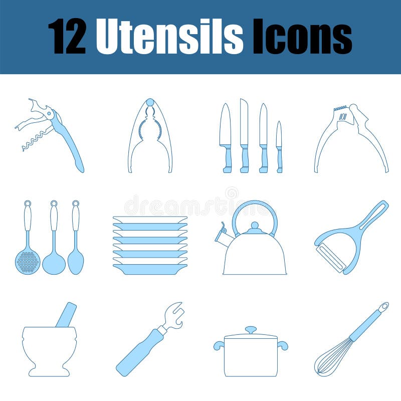 Utensils Icon Set stock vector. Illustration of sieve - 194272654