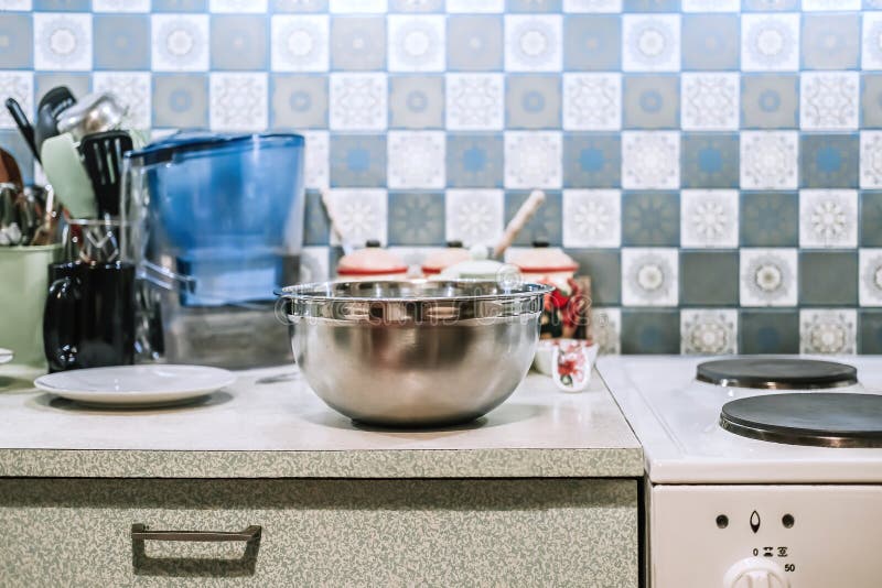 Utensils are on Kitchen Table. Kitchen Close-up. Authentic Real ...