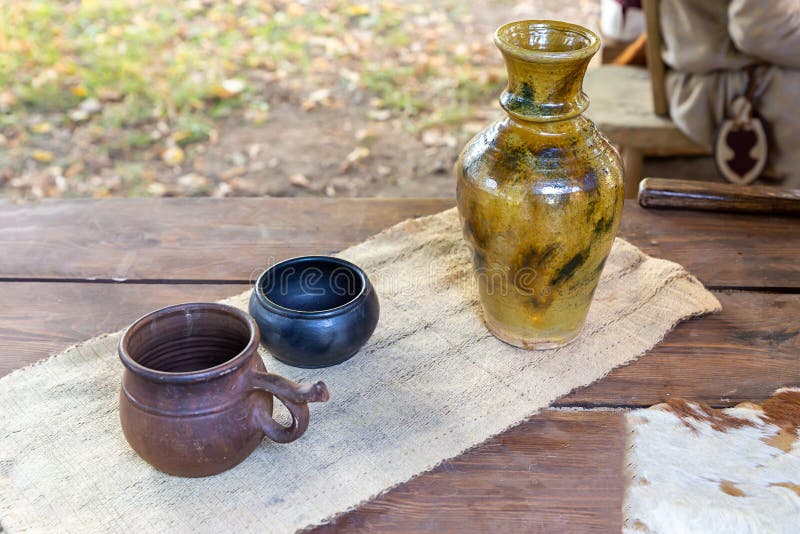 Utensils Traditional Tableware Earthenware Mug and Decanter Stock Photo ...