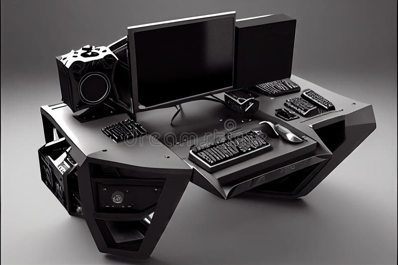 Utilitarian Gaming Desk with Powerful Computer and Ergonomic Keyboard ...