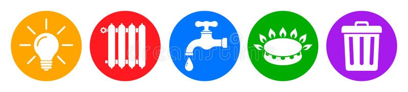 Utilities Icons Set. Electricity Water Gas Utility on White Background ...