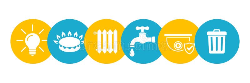 Utilities Icons Set. Electricity Water Gas Utility on White Background ...