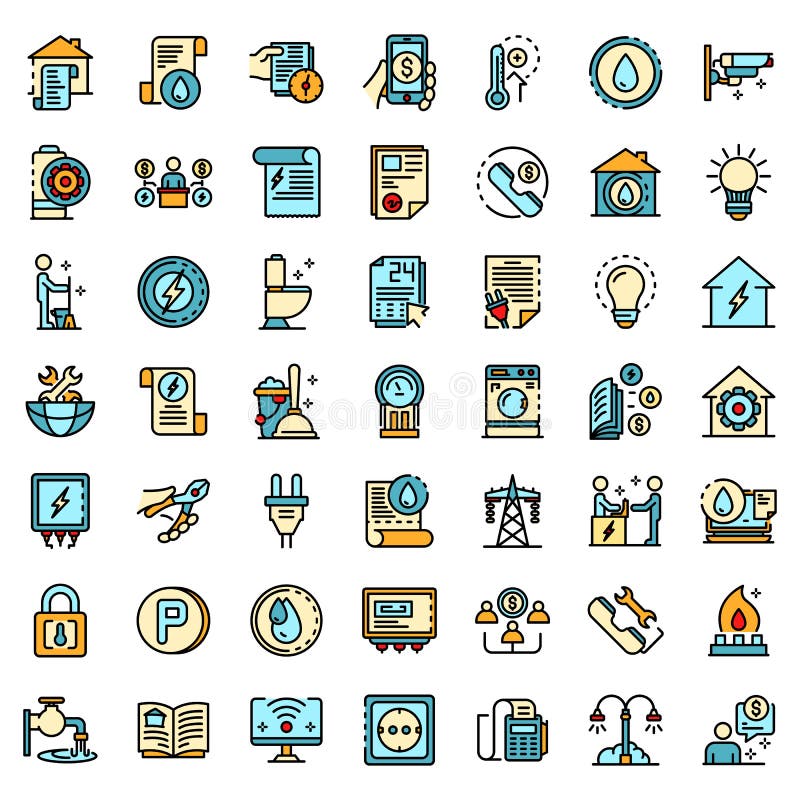 Utilities Icons Set Line Color Vector Stock Vector - Illustration of ...