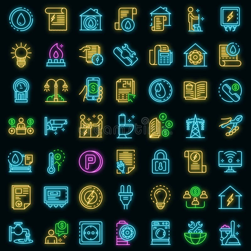 Utilities Icons Set Vector Neon Stock Vector - Illustration of public ...