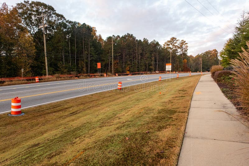 Utility Construction Ahead Orange Road Warning Sign Stock Photo - Image ...