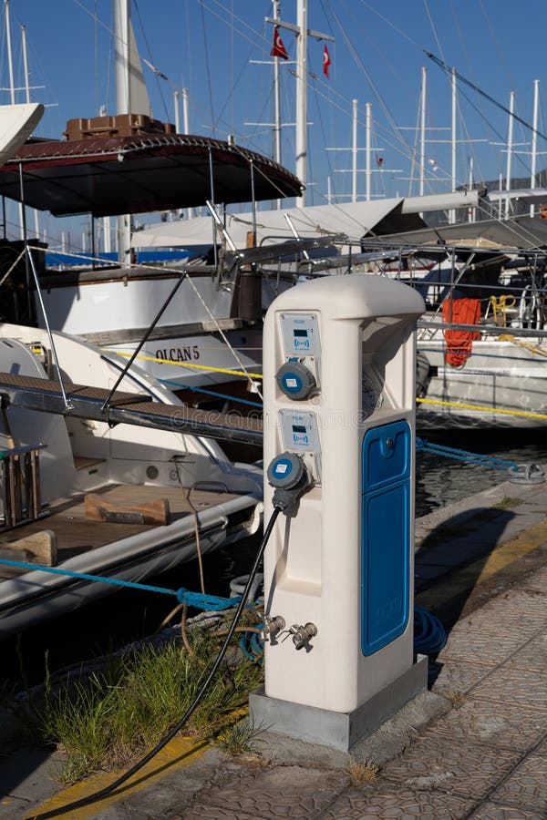 A Utility Pedestal with Electrical Outlets are Situated on the Quay ...