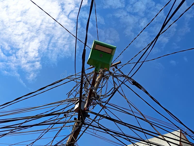 A Utility Pole Filled with Many Cables . Stock Image - Image of energy ...
