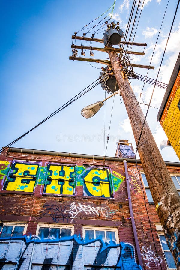 Utility Pole in Graffiti Alley, Baltimore, Maryland. Editorial Photo ...