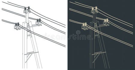 Utility Pole Power Lines Technical Drawings Stock Vector - Illustration ...