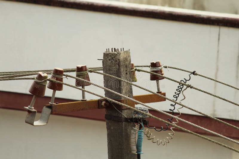 Utility Pole Supporting Overhead Power Lines Stock Image - Image of ...