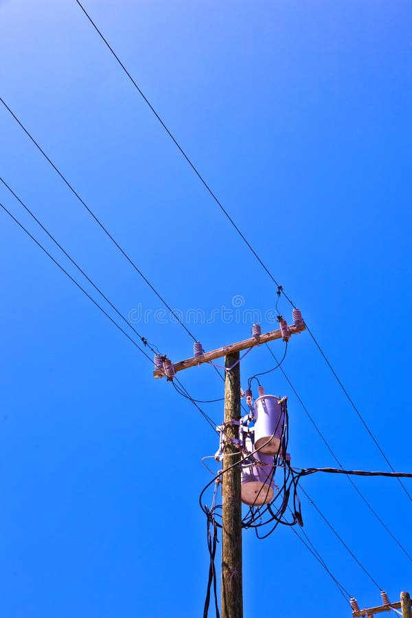 Utility Pole Under Clear Blue Sky Stock Photo - Image of equipment ...